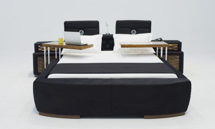 Velsen Luxury Smart TV Bed With Chaise Lounger Chair and Bluetooth ...